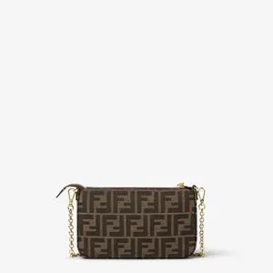 Fendi Tube Pouch Brown Jacquard Ff Fabric Clutch With Chain